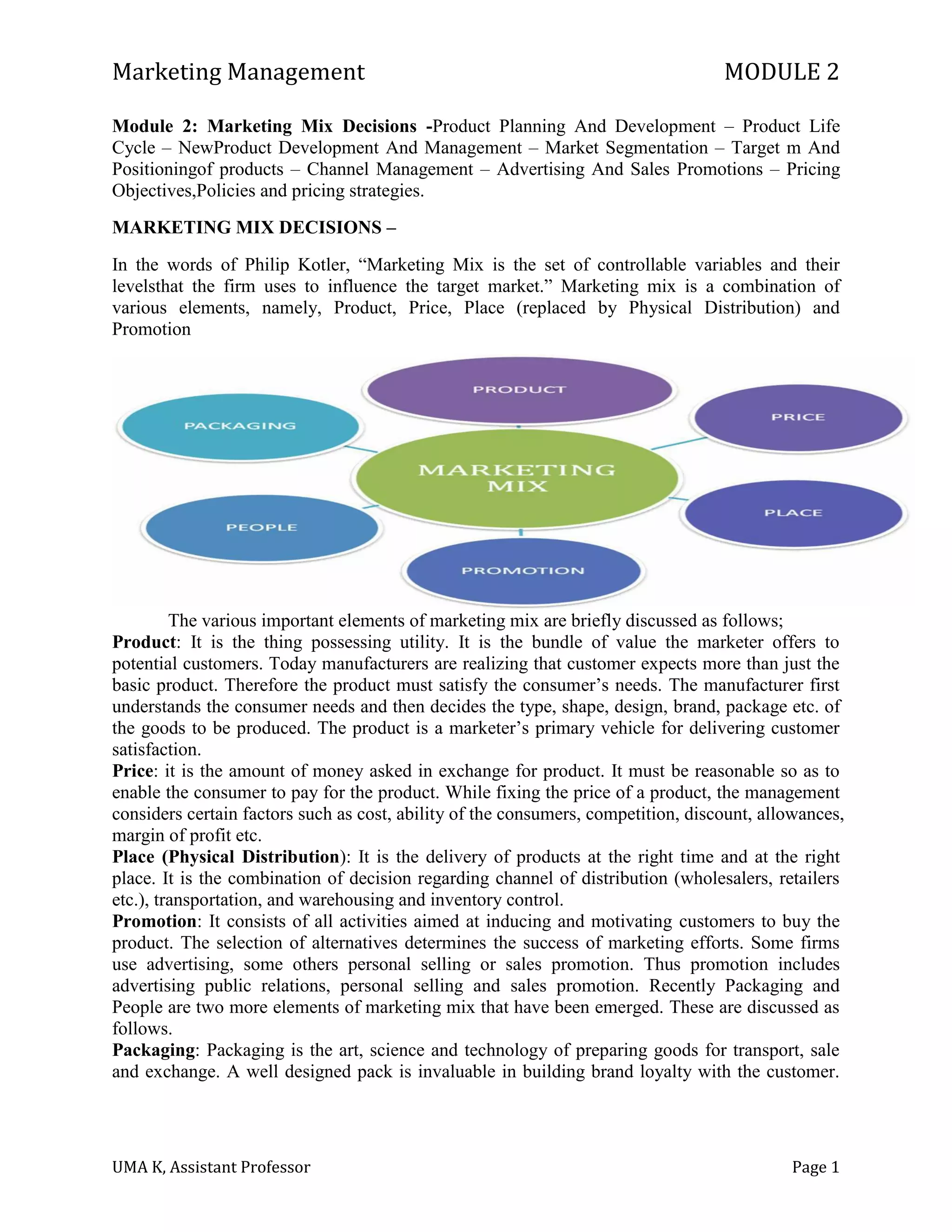 Marketing Management module 2 uma k | PDF