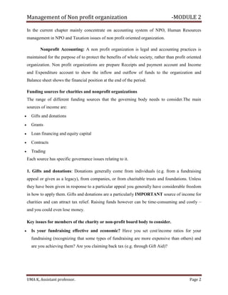 Management of non profit organisation module 2 uma k | PDF