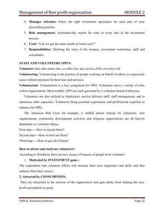 Management of non profit organisation module 2 uma k | PDF