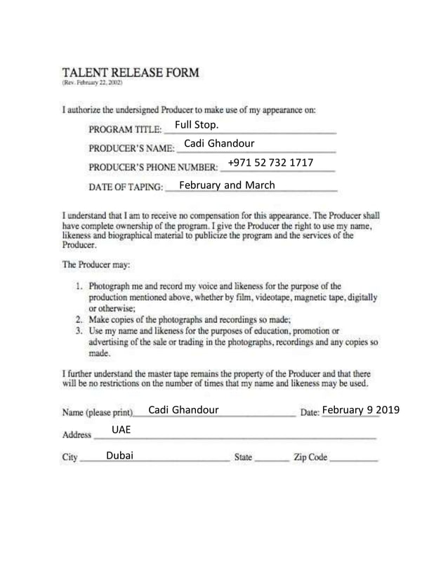 Talent Release Form 2 | PDF