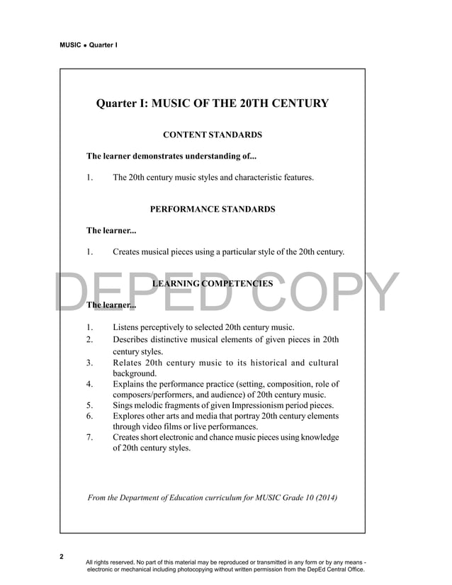 MAPEH MUSIC GRADE 10 LEARNER'S MODULE QTR 1 | PDF