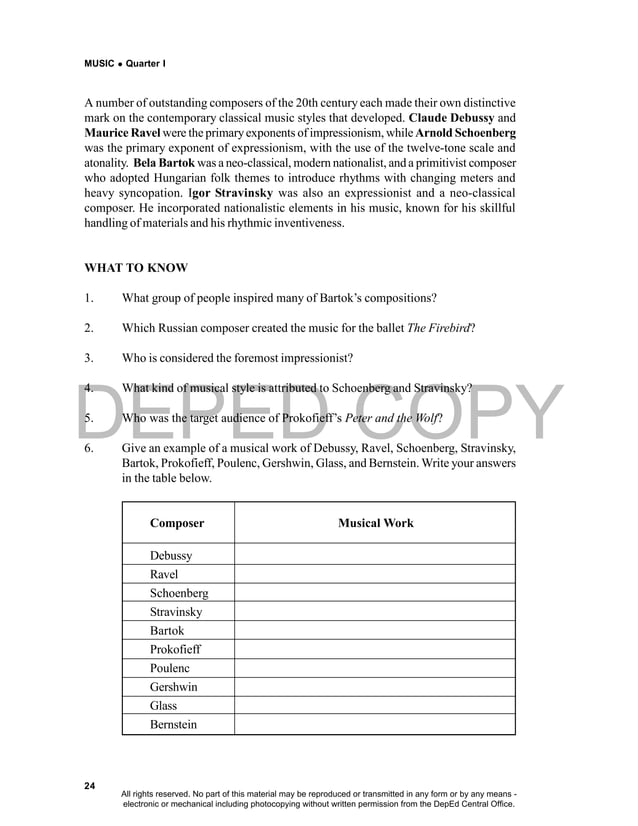 MAPEH MUSIC GRADE 10 LEARNER'S MODULE QTR 1 | PDF