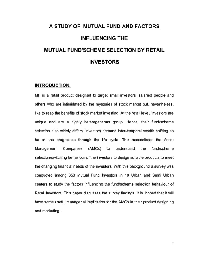 mutual fund and factors influencing the selection | DOC
