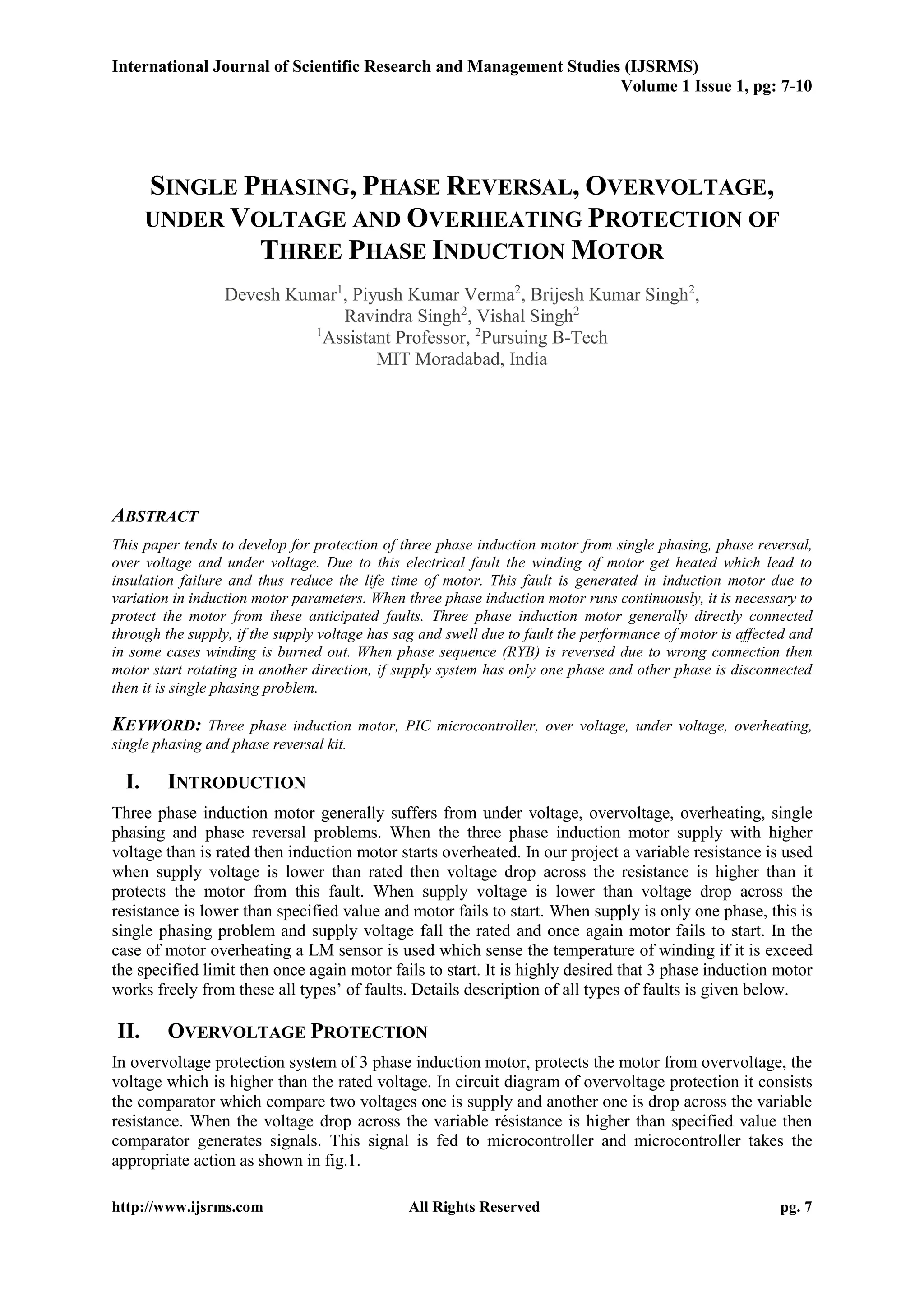 SINGLE PHASING, PHASE REVERSAL, OVERVOLTAGE, UNDER VOLTAGE AND ...