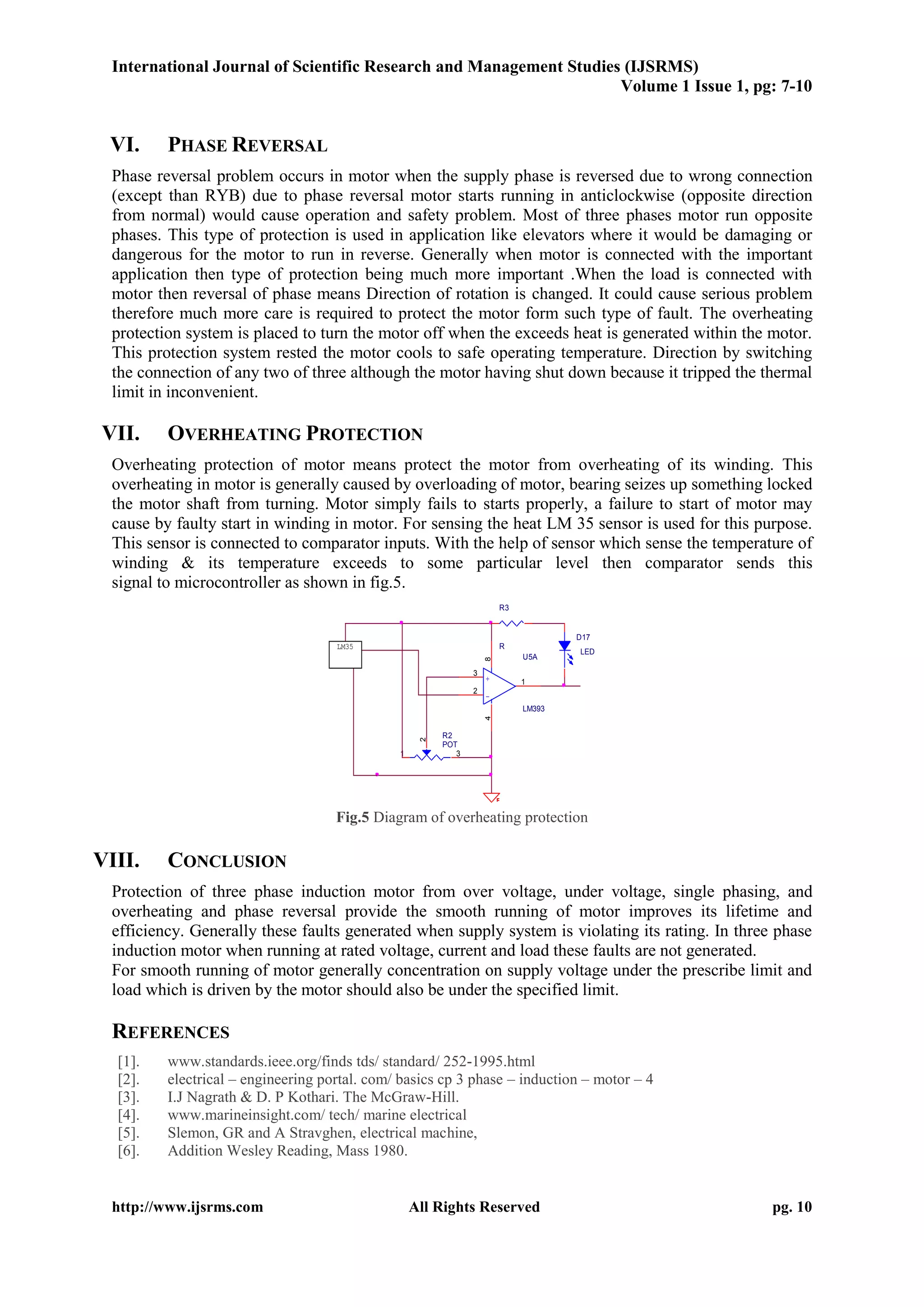 SINGLE PHASING, PHASE REVERSAL, OVERVOLTAGE, UNDER VOLTAGE AND OVERHEATING PROTECTION OF THREE ...