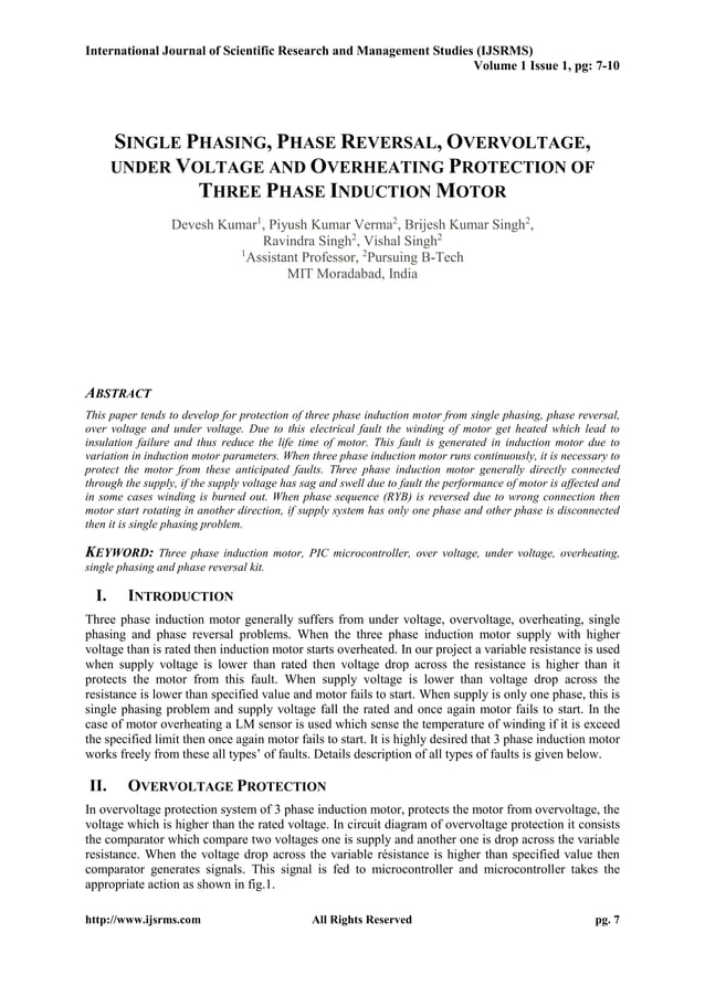 SINGLE PHASING, PHASE REVERSAL, OVERVOLTAGE, UNDER VOLTAGE AND ...