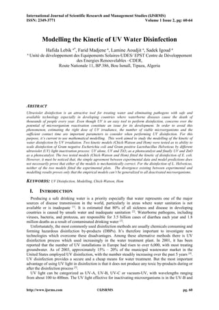 Modelling the Kinetic of UV Water Disinfection | PDF