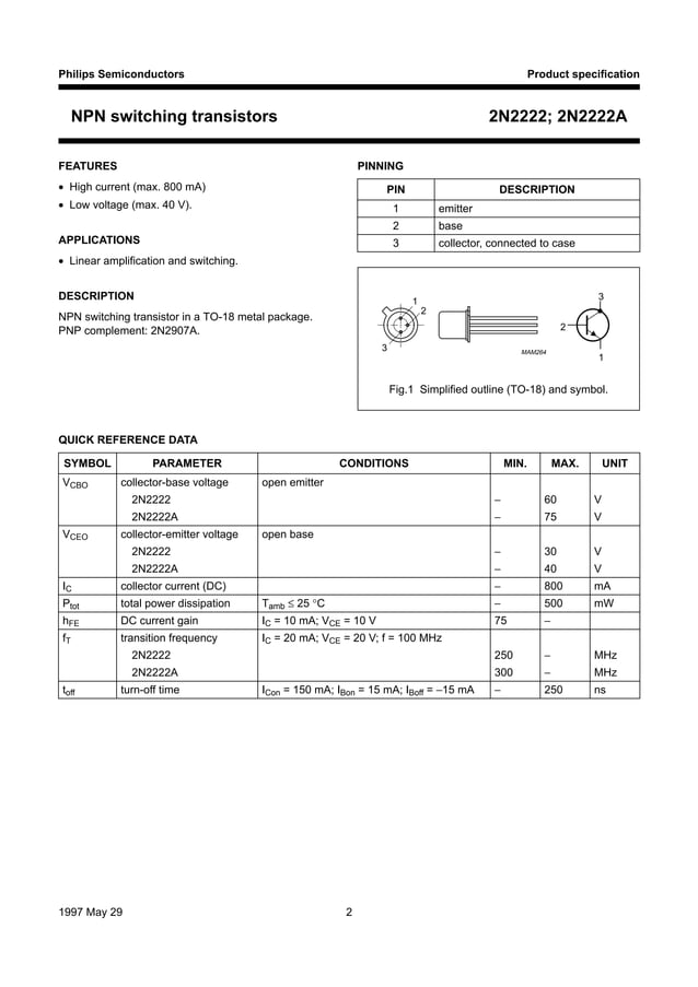 2N2222/2N222A Transistor data sheet | PDF
