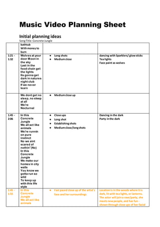 Music video planning_sheet (1) | PDF