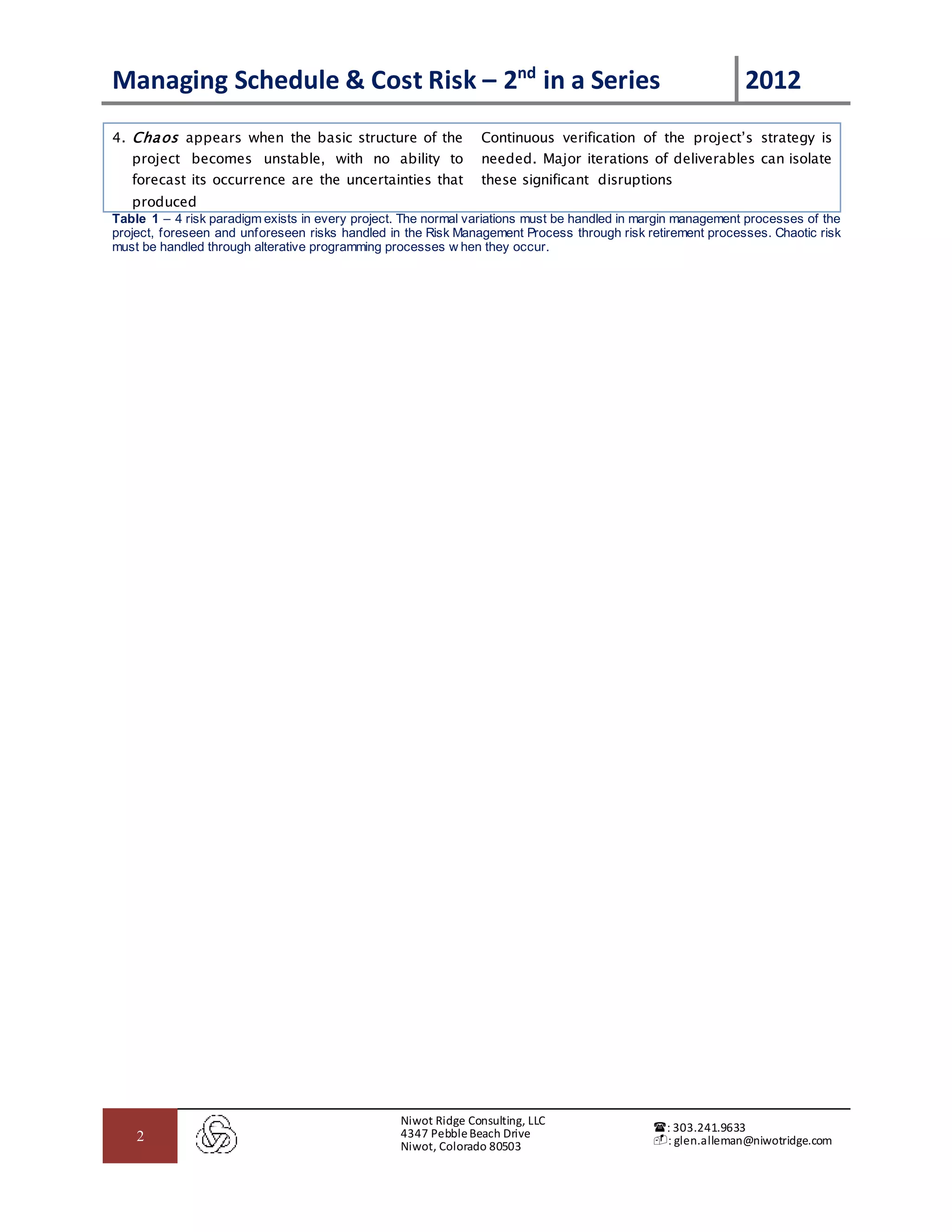 Managing cost and schedule risk | DOCX