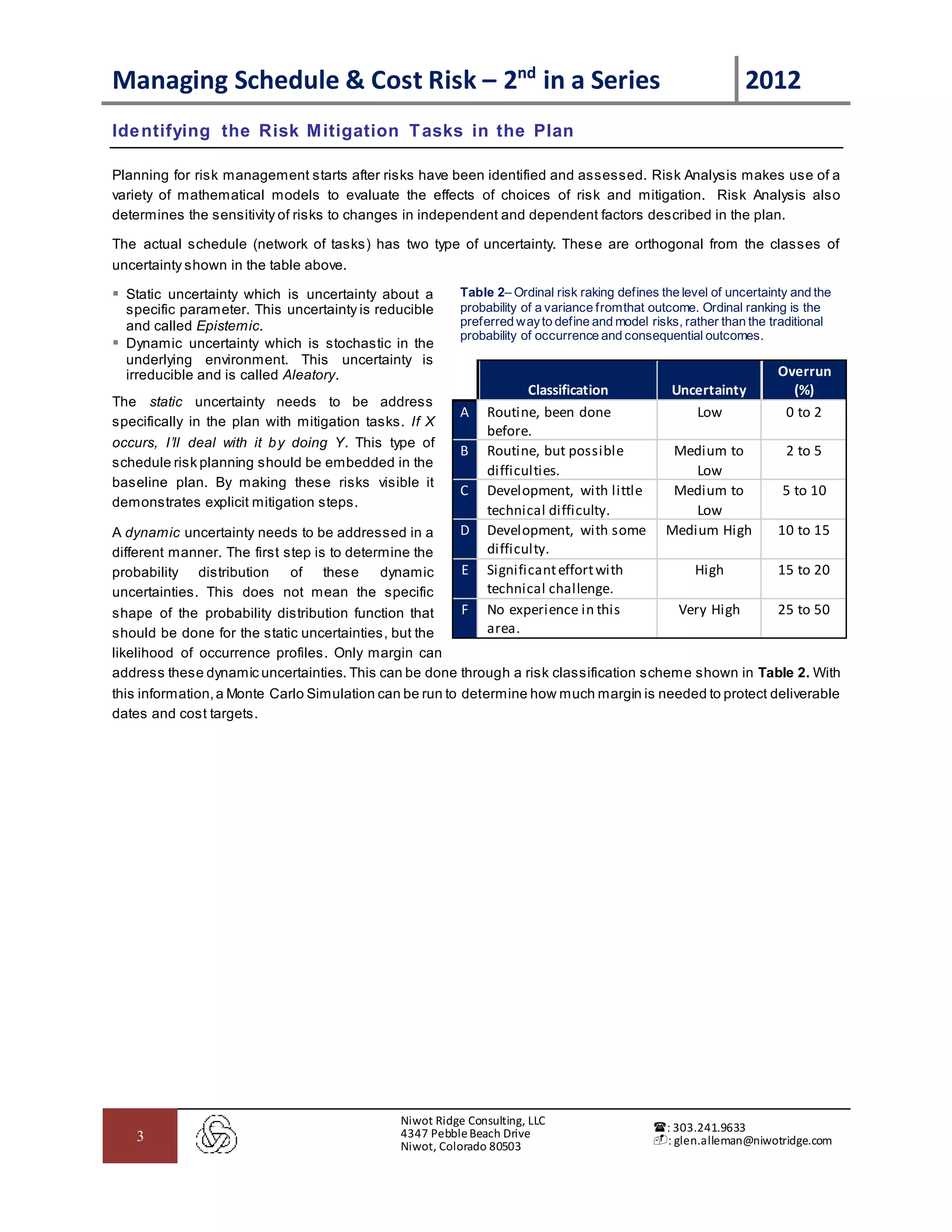 Managing cost and schedule risk | DOCX