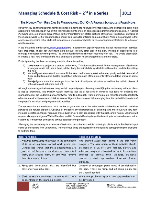 Managing cost and schedule risk | PDF
