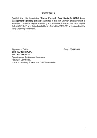 Mutual Fund A case study on HDFC Mutual Fund Asset Management Company ...