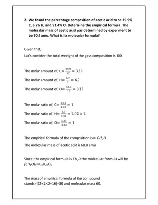 Assignment: Empirical formula and typical question related mathematical ...