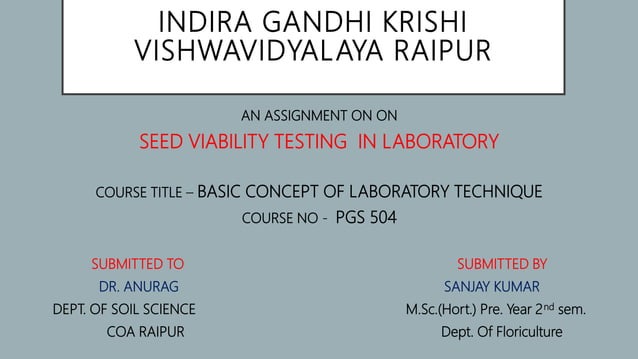 Seed Viability Testing | PPTX | Agriculture | Industries