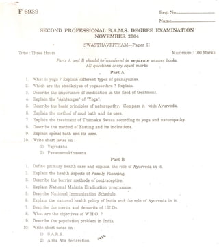 2nd bams Question - swasthavritha ii | PDF