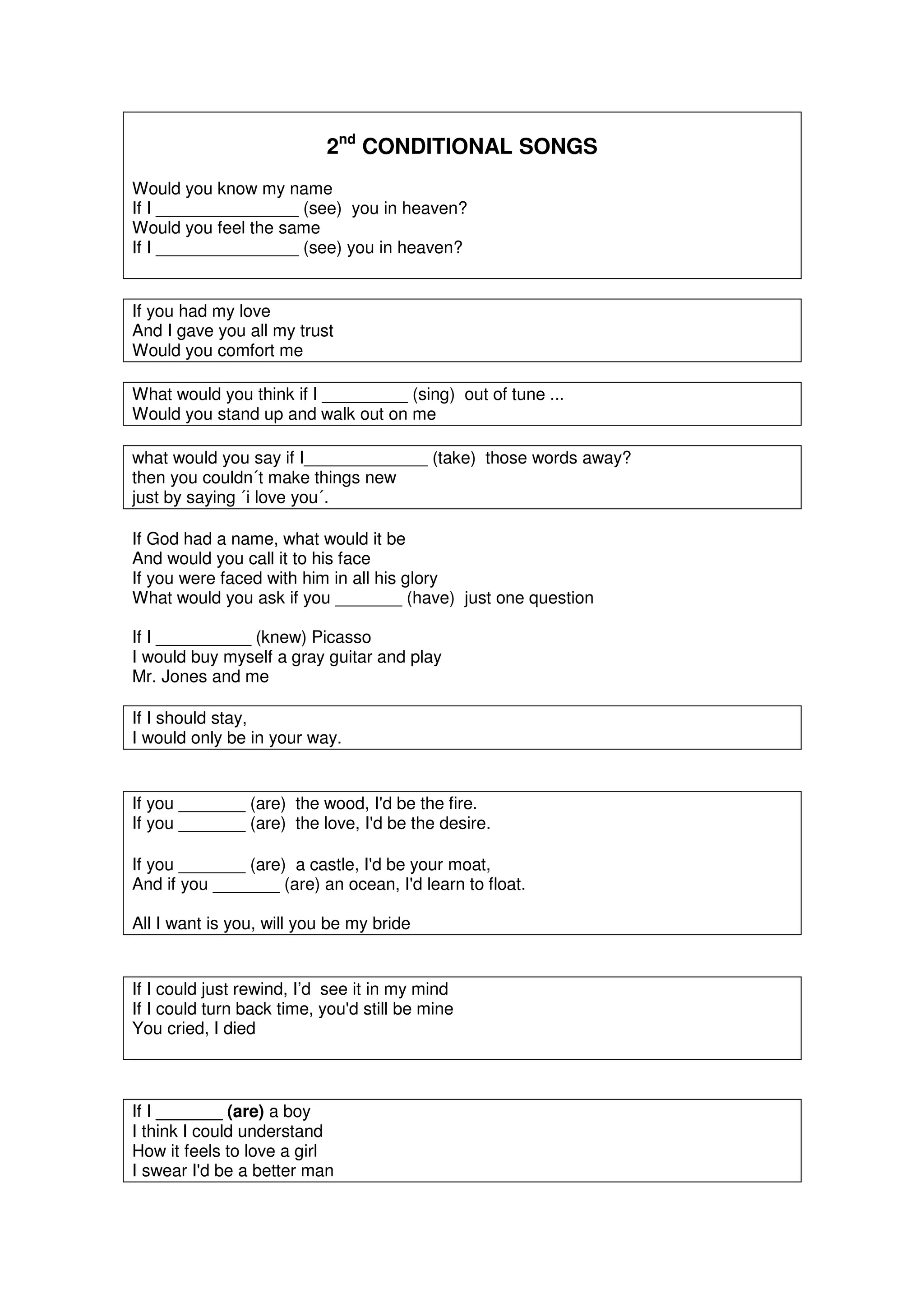 2nd conditional songs | PDF