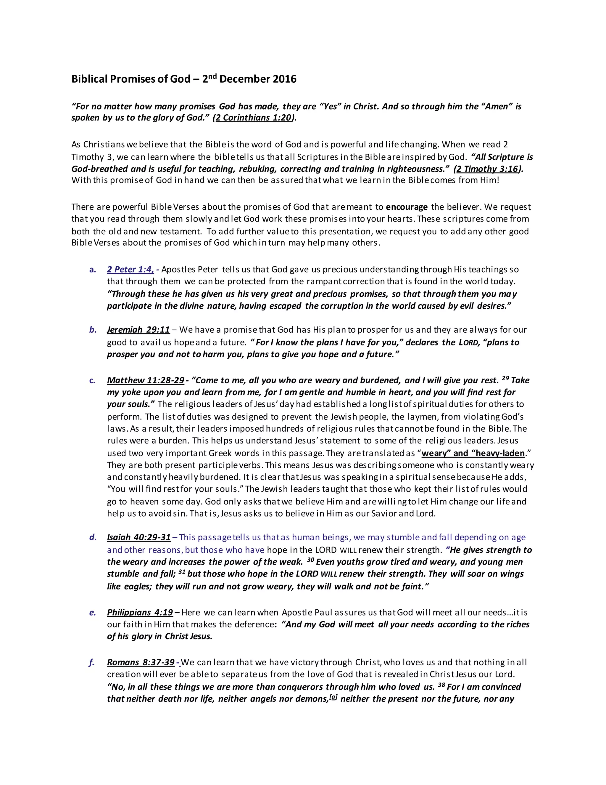 2nd December 2016 - The promises of God | DOCX