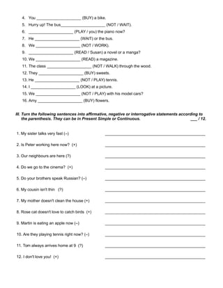 2nd english quiz present simple and now present for 7th grades | PDF