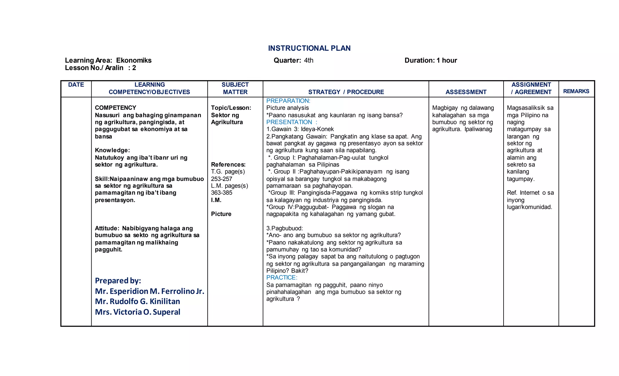 sample Instructional plan for Araling Panlipunan Economics | DOCX