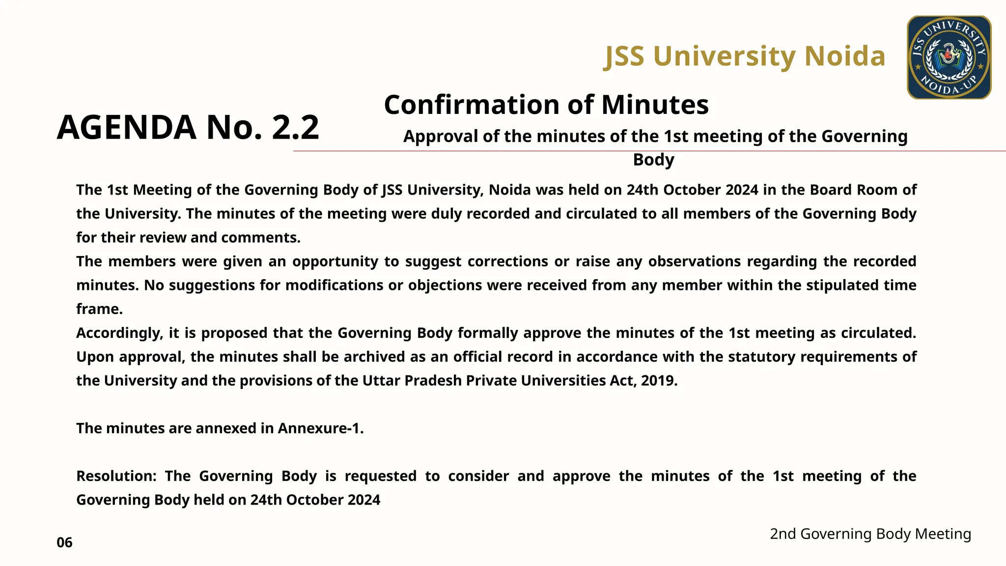 2ND Governing Body Meeting OF JSS UNIVERSITY | PPTX