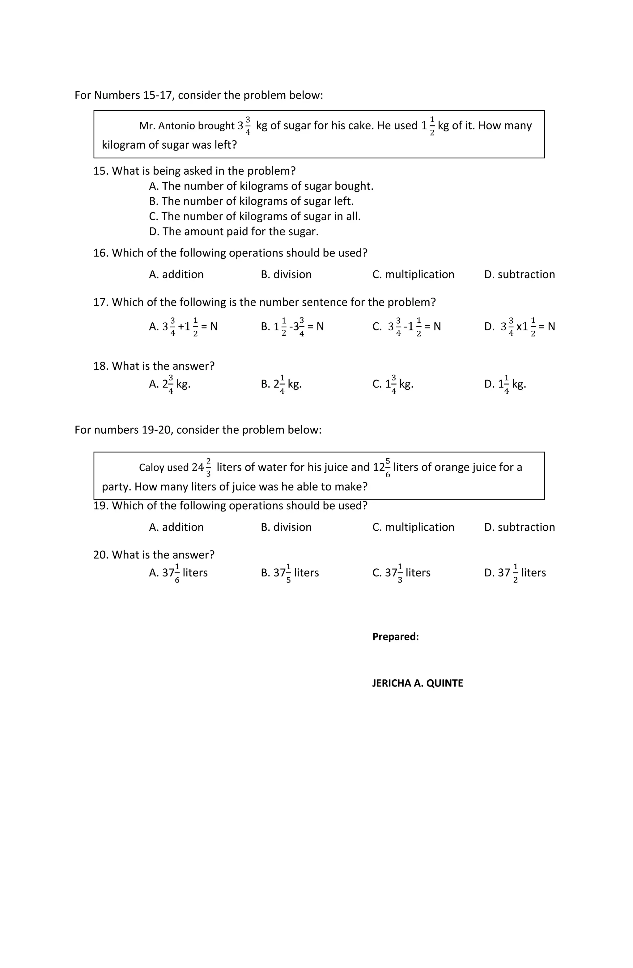 2nd Summative Test in Math 6 (1st GP) | PDF