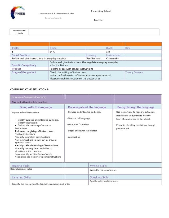 Mi planeacion de ingles primaria PNIEB