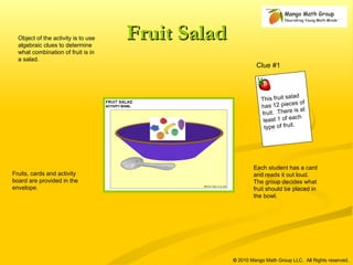 2nd Grade Math Activity: Fruit Salad (Algebra) | PPT