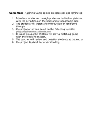 2nd grade unit 3 earth's surface features landforms | DOC