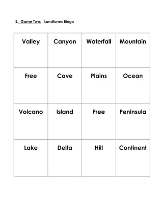 2nd grade unit 3 earth's surface features landforms | DOC