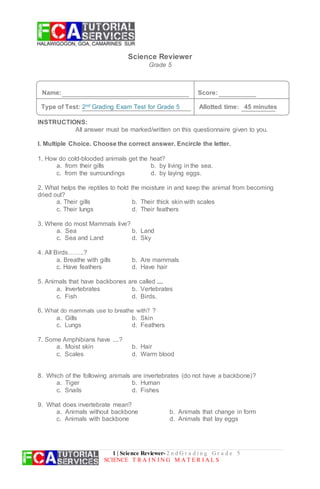 Science Grade 5 2nd Grading Reviewer Set | DOCX