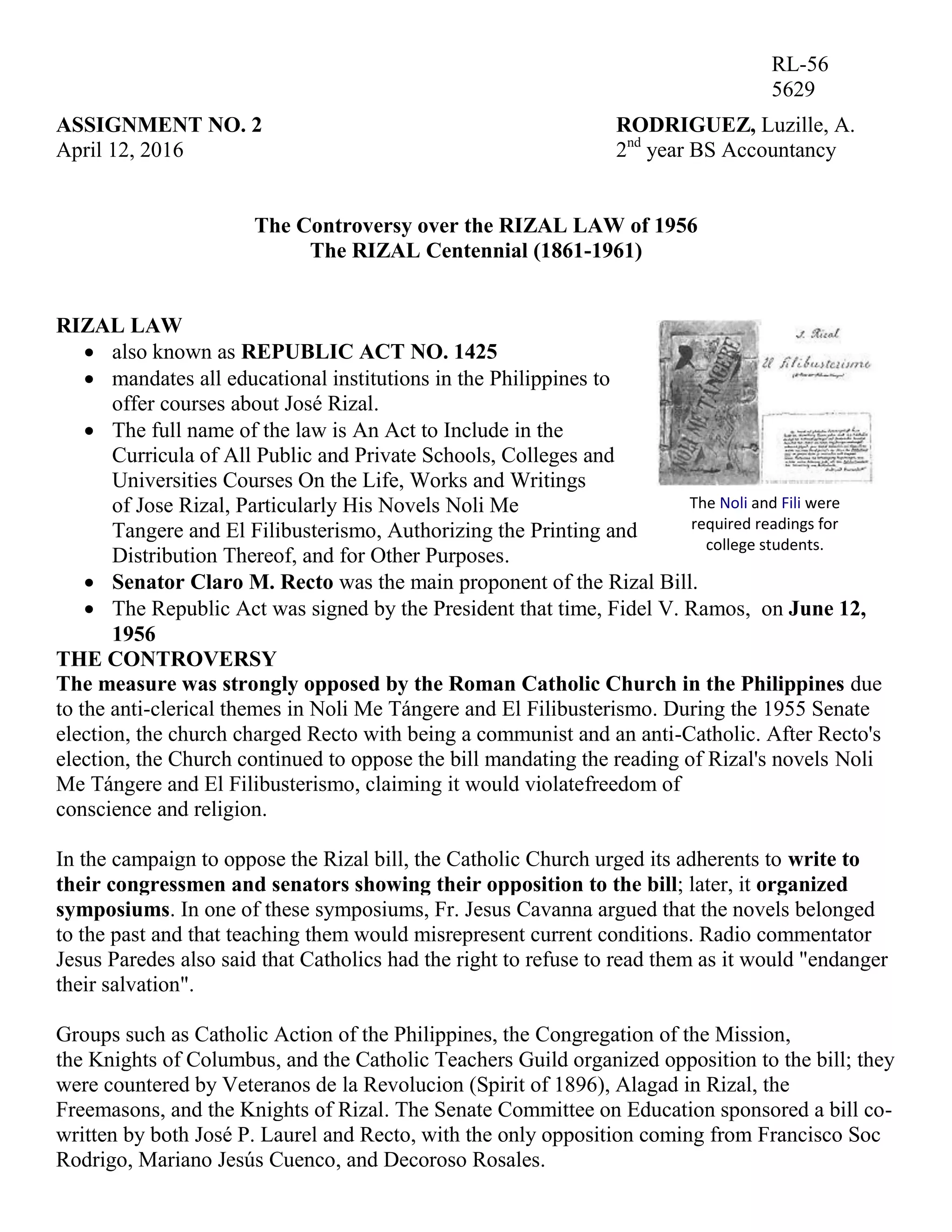 Controversy over Rizal Law and Rizal Centennial (1861-1961) | PDF