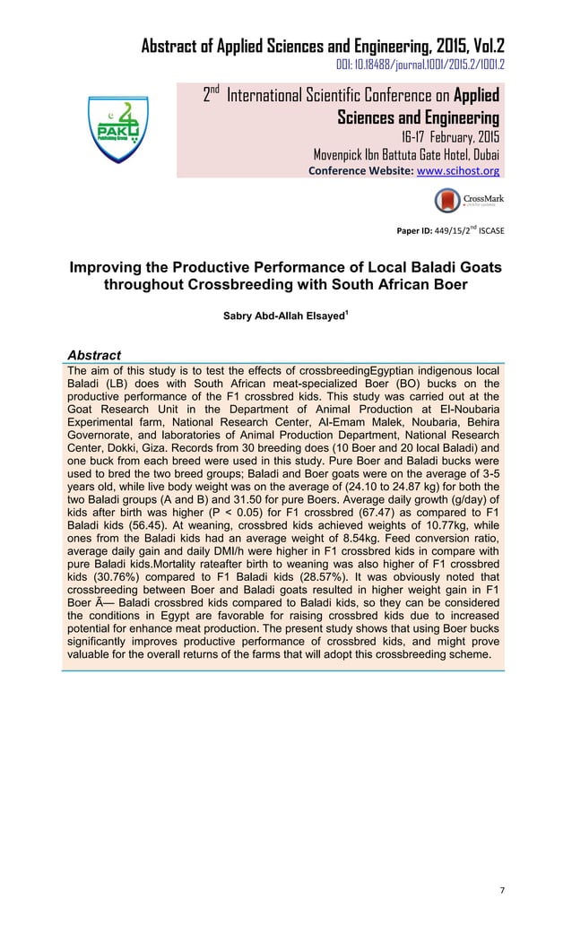 Improving the Productive Performance of Local Baladi Goats throughout ...