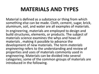 material used in civil engineering | PPTX