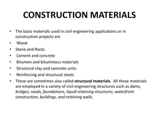 material used in civil engineering | PPTX