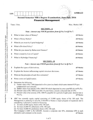 2nd Semester MBA (Jun-2016) Question Papers | PDF