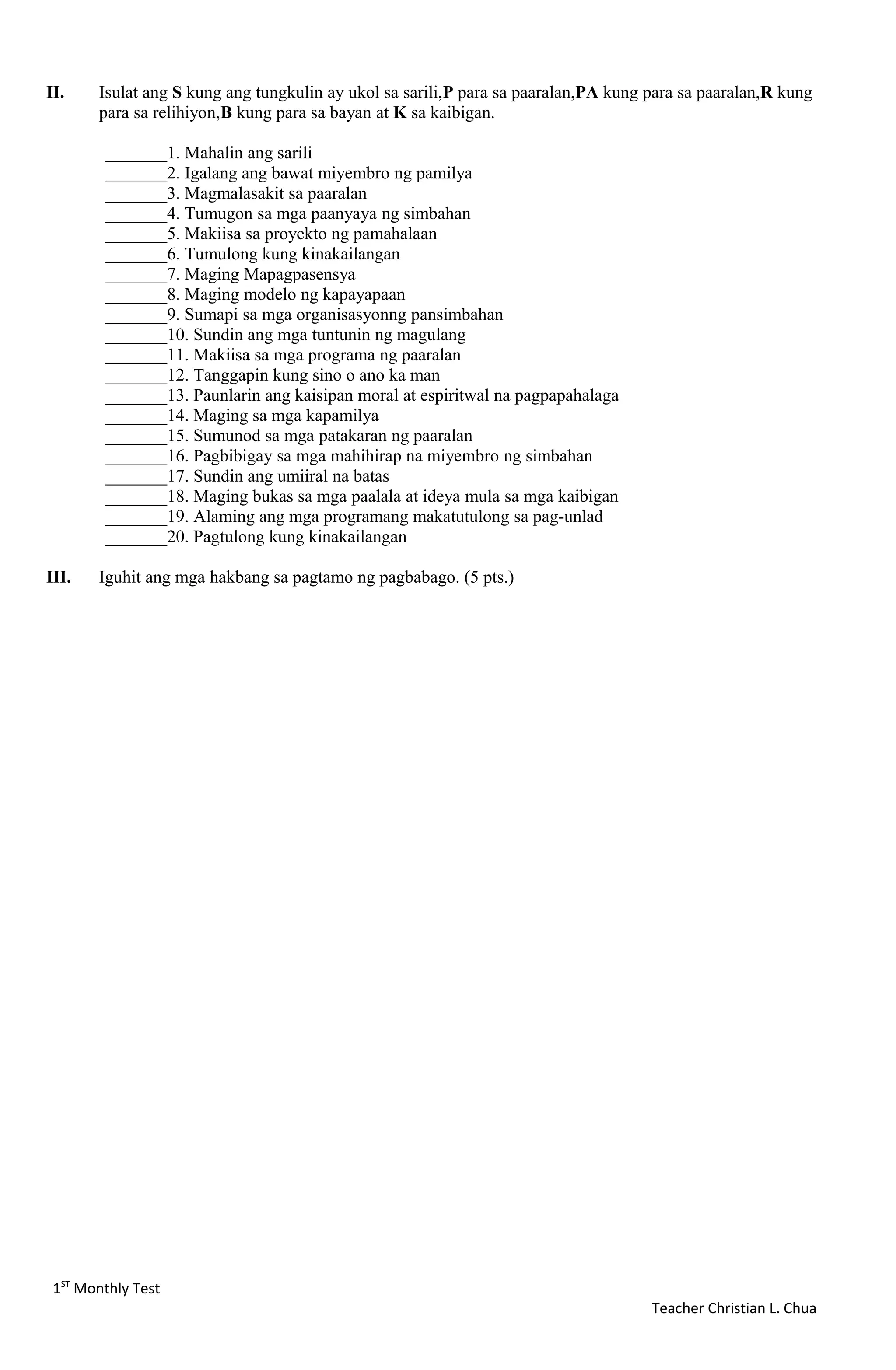 JHS 2nd monthly esp 7 | PDF