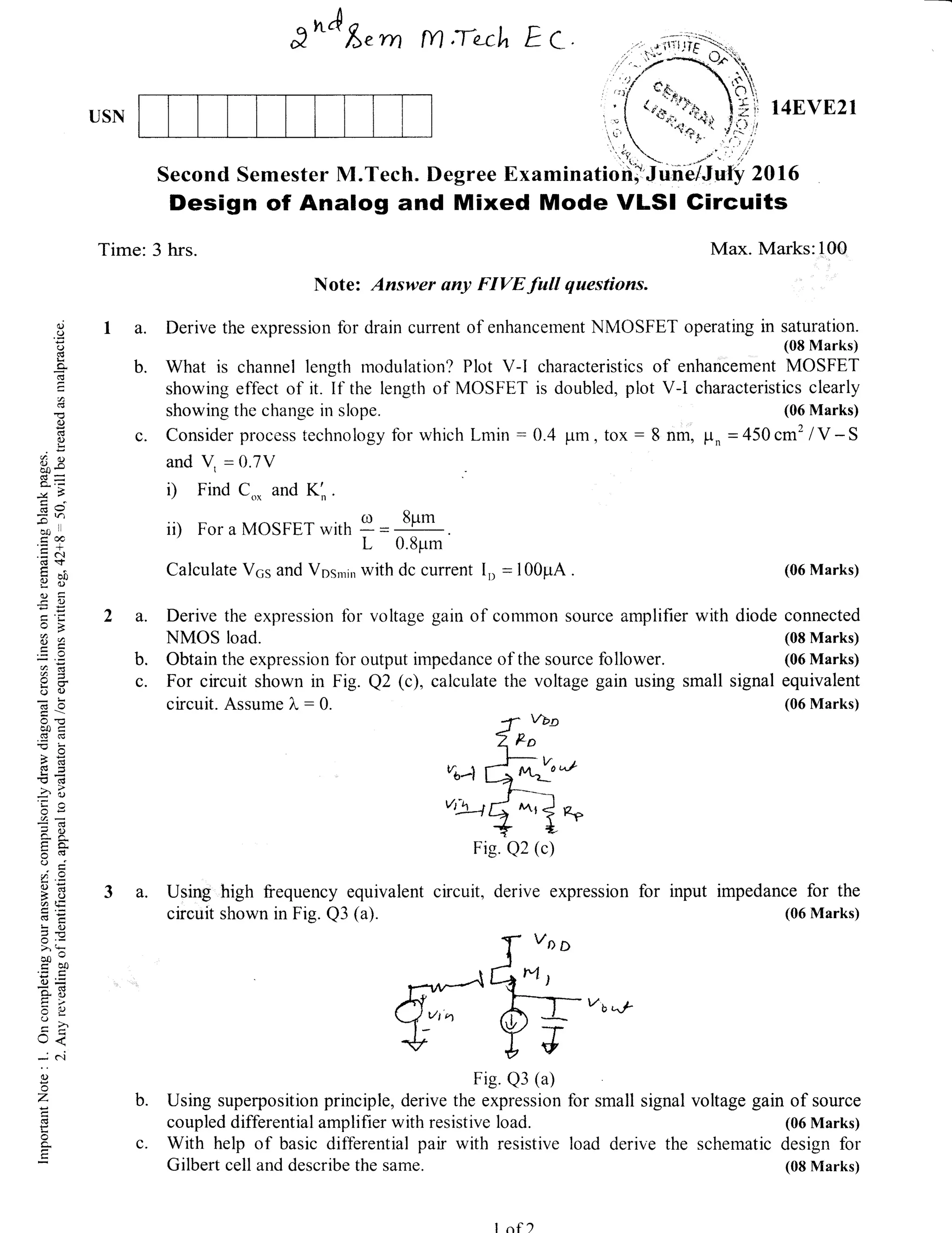 2nd Semester M Tech: VLSI Design and Embedded System (June-2016 ...