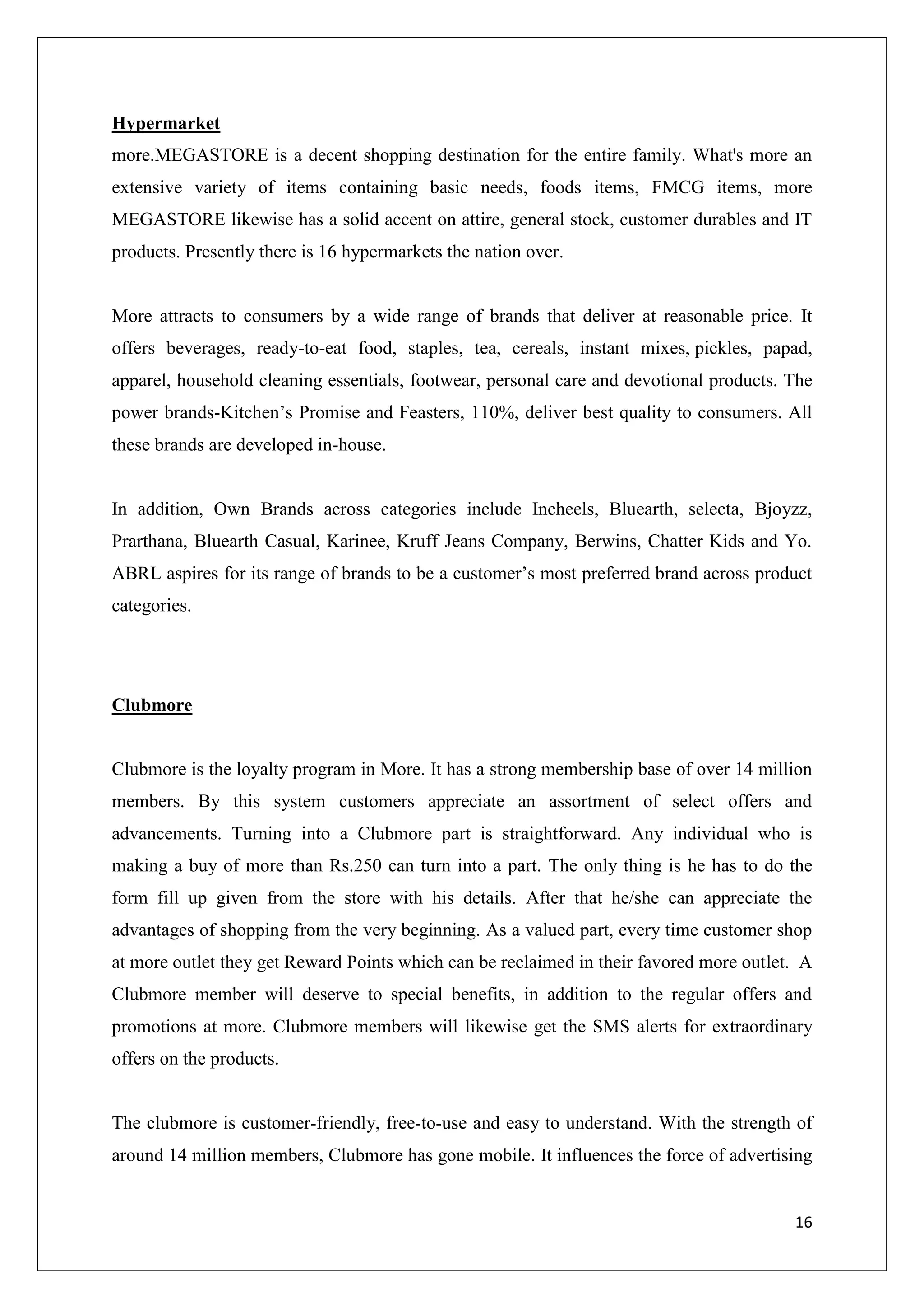 Project on MORE supermarket | PDF