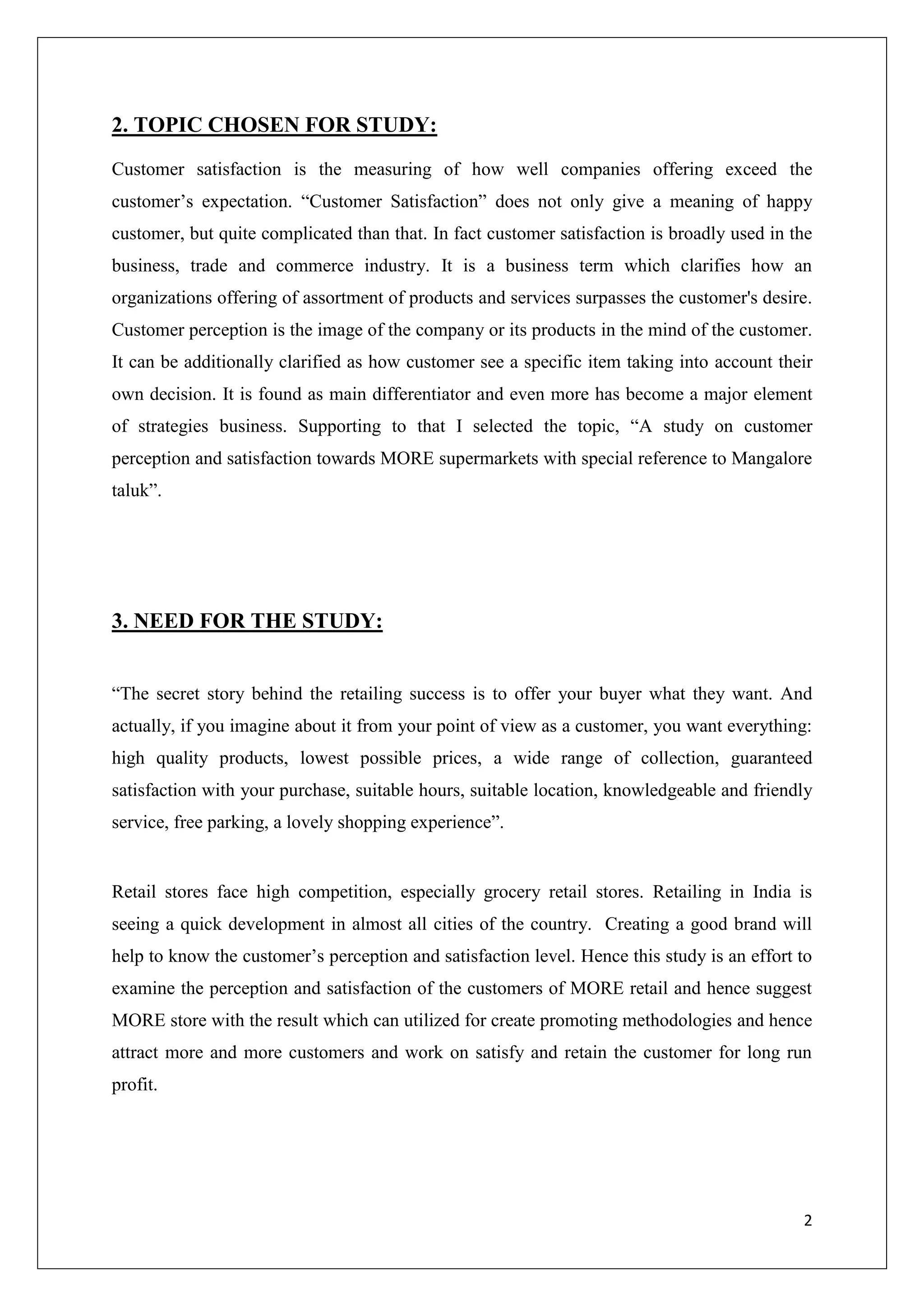 Project on MORE supermarket | PDF