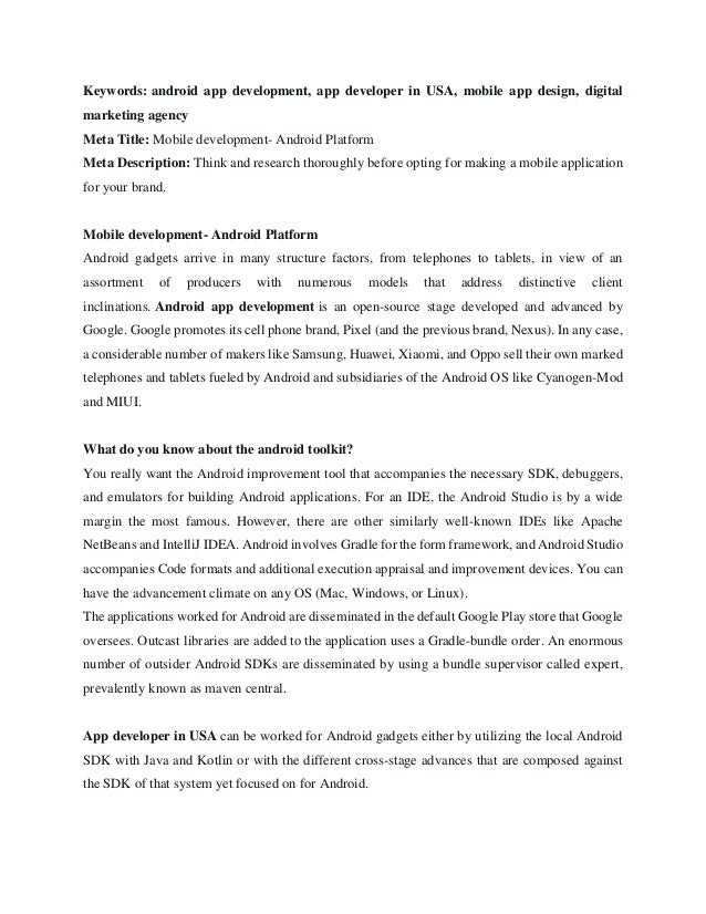 android app development, app developer in USA, mobile app design, digital marketing agency | PDF