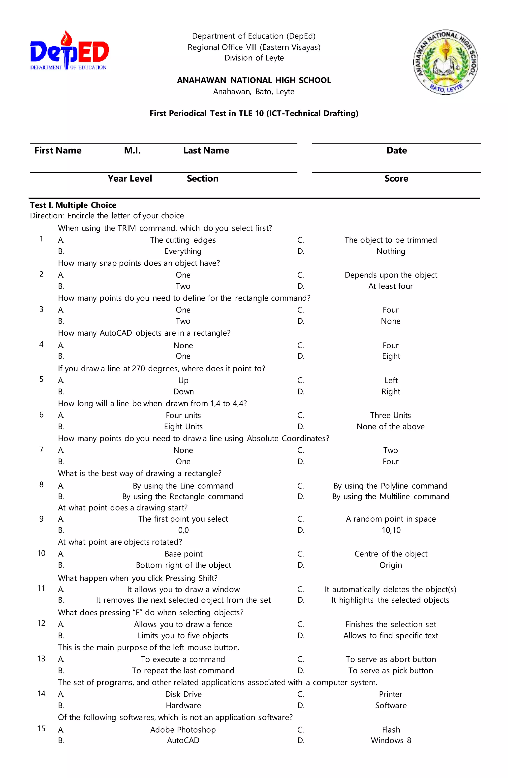 2nd periodical test in tle 10 | DOCX