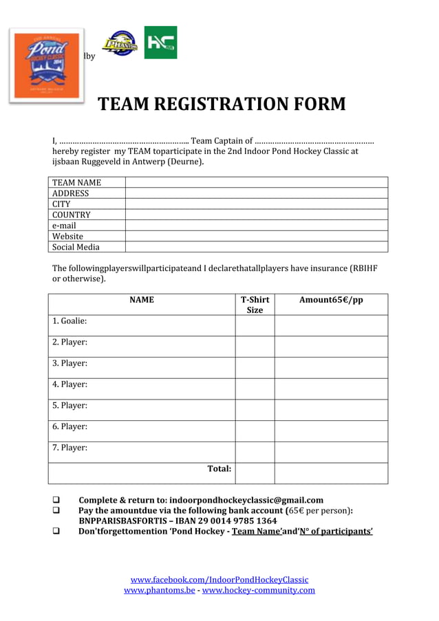 2014 Indoor Pond Hockey Classic REGISTRATION FORM | PDF