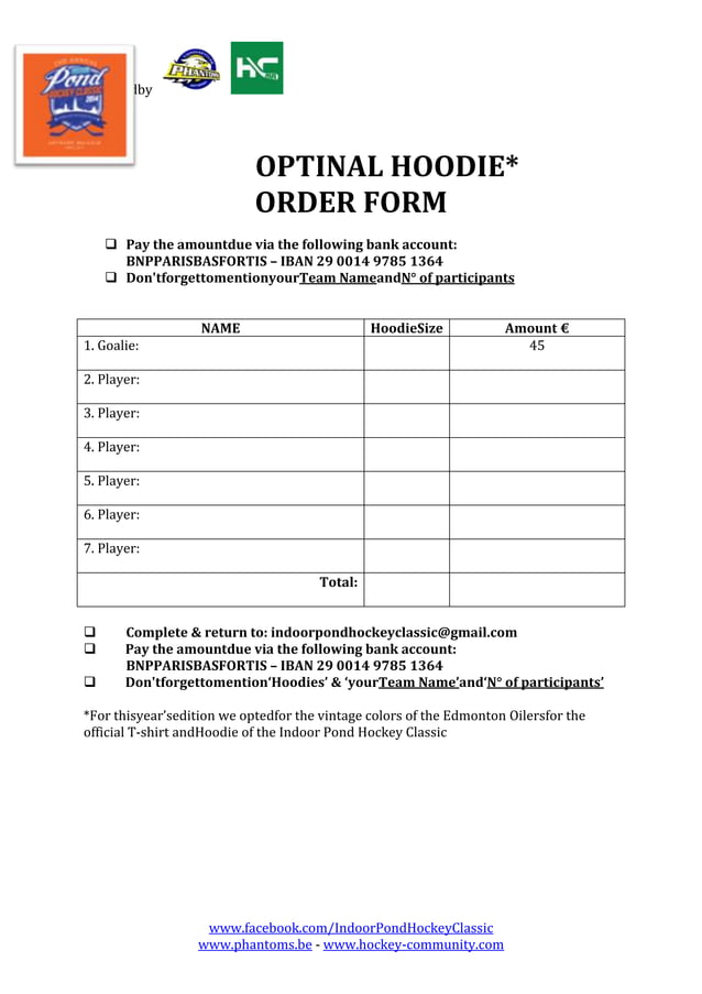 2014 Indoor Pond Hockey Classic REGISTRATION FORM | PDF
