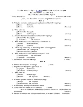2nd prof bams model question paper 2002 | PDF | Hinduism | Religion & Spirituality