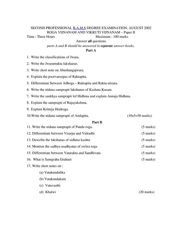 2nd prof bams model question paper 2002 | PDF | Hinduism | Religion & Spirituality