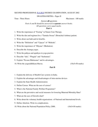 2nd prof bams model question paper 2002 | PDF | Hinduism | Religion & Spirituality