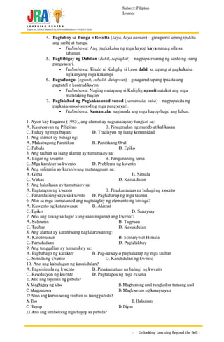 2nd QA filipino grade seven Reviewer and review test | DOCX