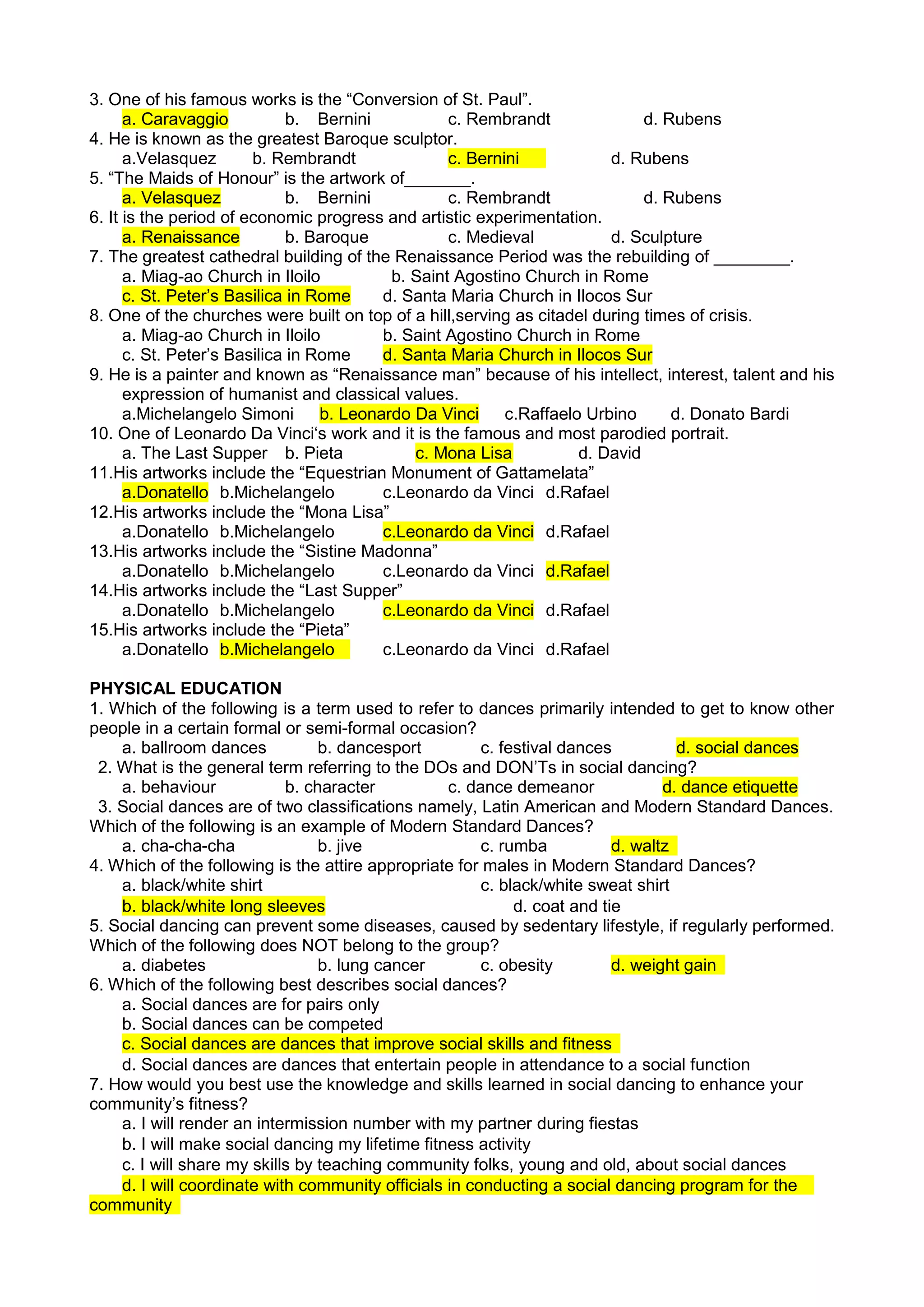 2nd Quarter Exam MAPEH 9 with AnswerKey.docx