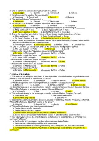 2nd Quarter Exam MAPEH 9 with AnswerKey.docx